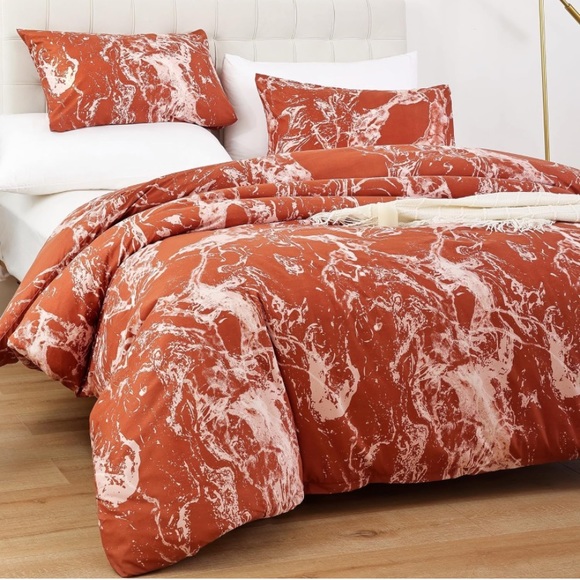 Bedding | Marble Terracotta Comforter Set King Marble Pattern Orange ...